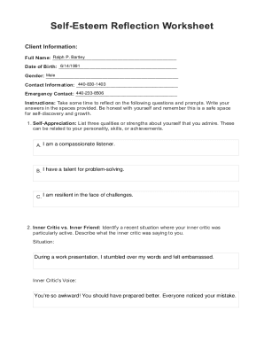 Fillable Online Self-Esteem Reflection Worksheet Fax Email Print ...