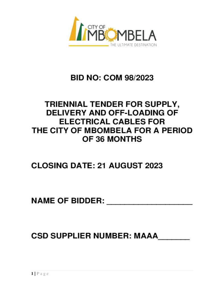 Fillable Online Supply and Delivery of Medium Voltage Cables - Tender ...