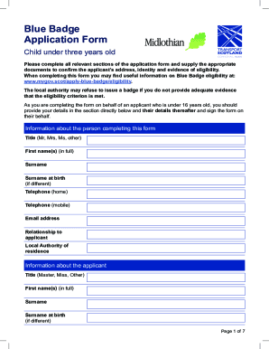 Fillable Online Blue Badge form - Child under three years old Fax Email ...