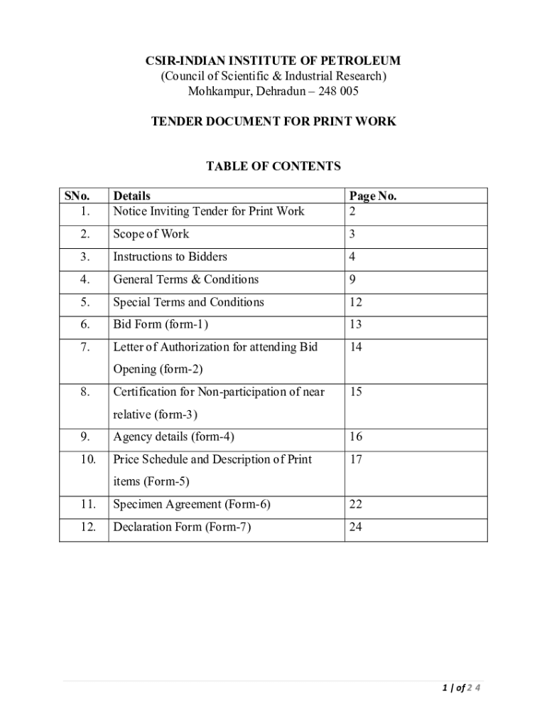 Fillable Online final Tender documemnt for printing work Fax Email ...