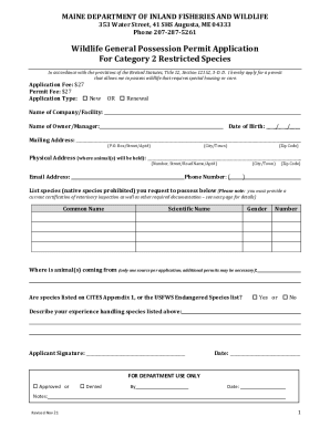 Fillable Online Wildlife General Possession Permit Application For ...