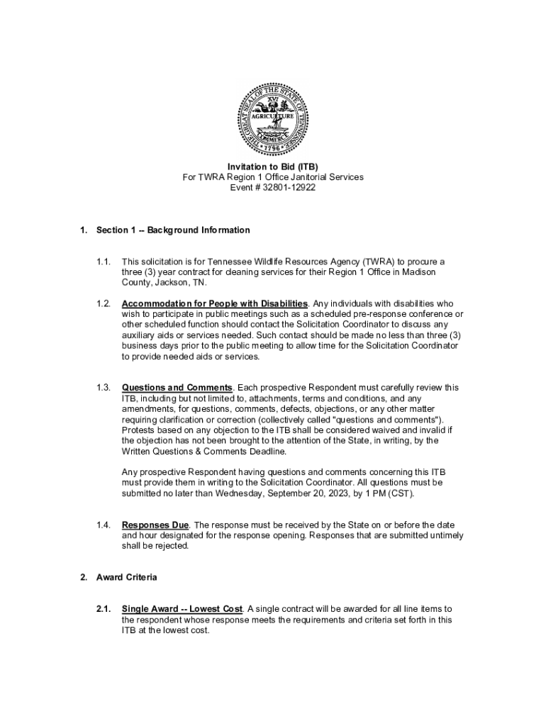 Fillable Online TWRA Region 1 Office Janitorial Services Fax Email ...