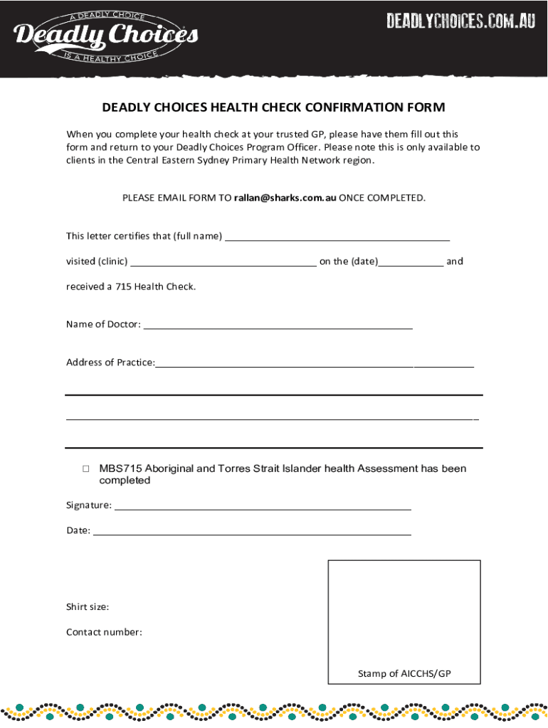 Fillable Online deadly choices health check confirmation form... Fax ...