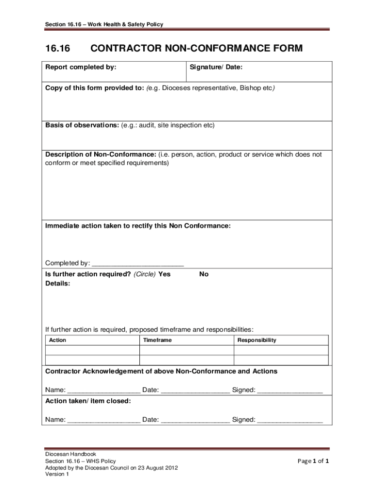 Fillable Online 16 16 Contractor Non Conformance Form Fax Email Print
