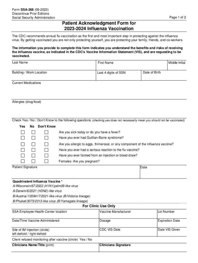 Fillable Online SSA-268. Patient Acknowledgement Form for 2023-2024 ...
