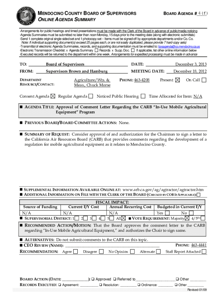 Fillable Online -Electronic Transmission Checklist: x Agenda Summary ...