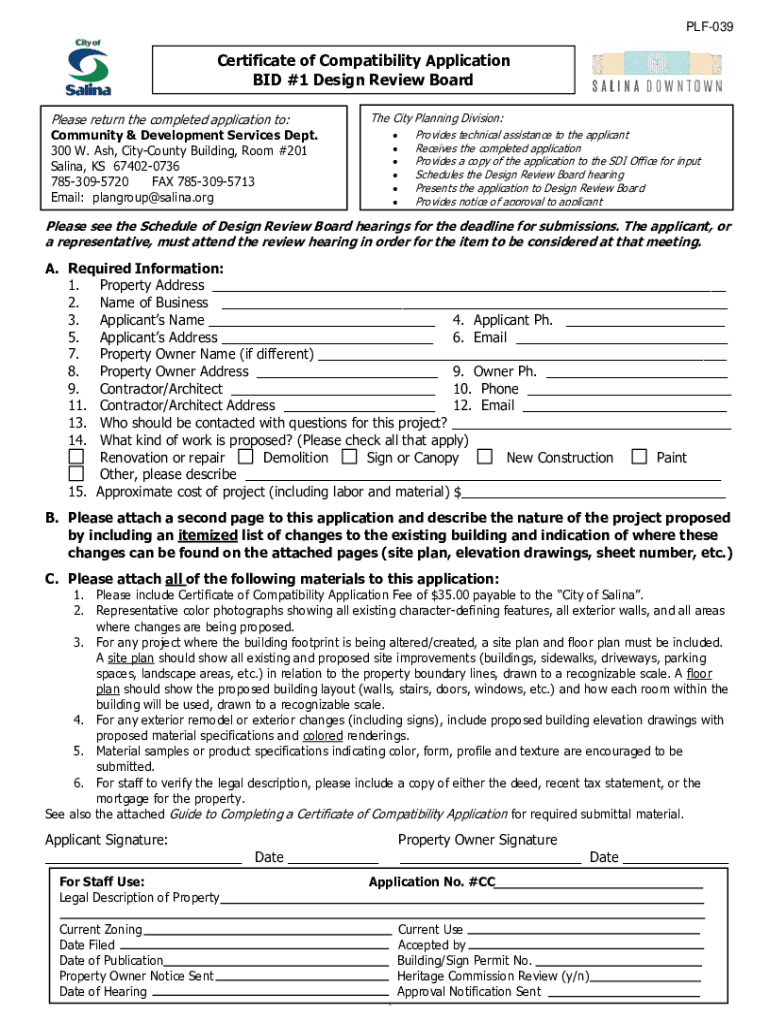 Fillable Online Certificate of Compatibility Application BID #1 Design ...