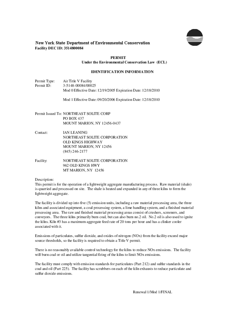 Fillable Online Facility DEC ID: 4381400084 DEC Permit Conditions Page ...