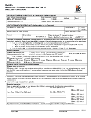 Fillable Online Metlife enrollment form for group insurance: Fill out ...