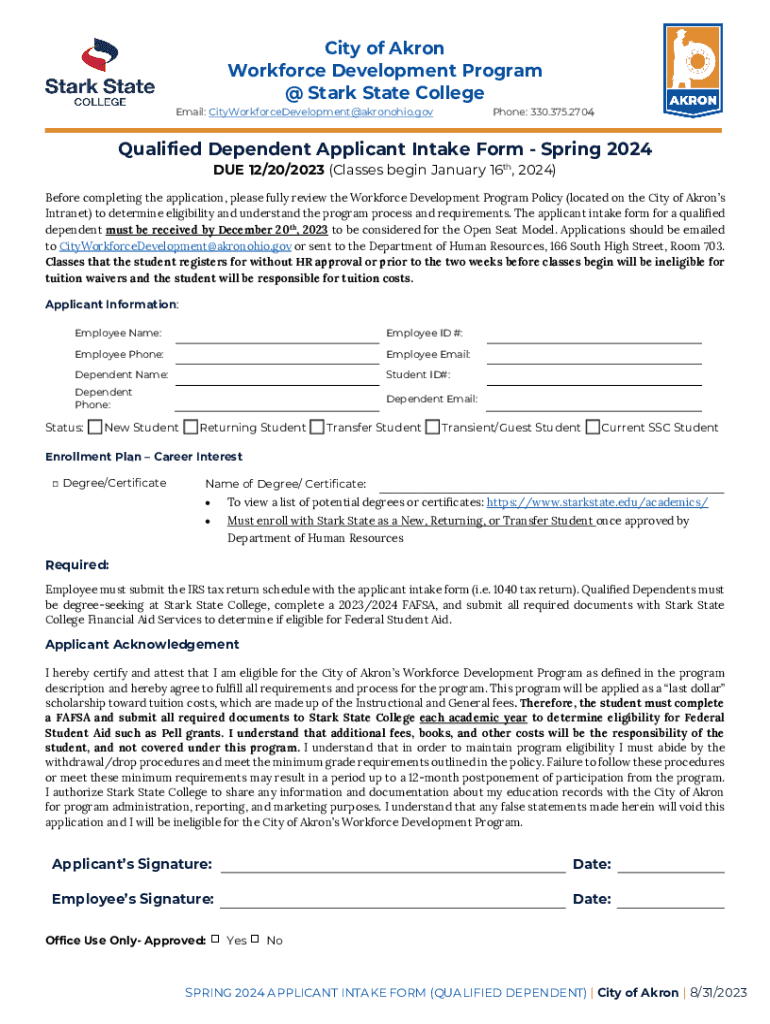 Fillable Online Spring 2024 Applicant Intake form (QUALIFIED DEPENDENT ...