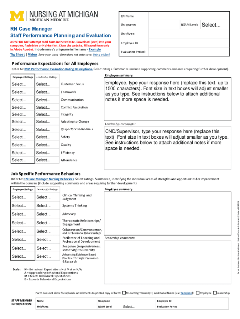 Fillable Online RN Case Manager Self Evaluation Form Fax Email Print ...