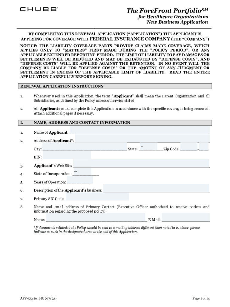 Fillable Online Chubb New Business Application Federal Healthcare Fax ...