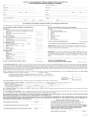 Fillable Online fsb alabama NFDA SAMPLE PRENEED FUNERAL CONTRACT PACKET ...