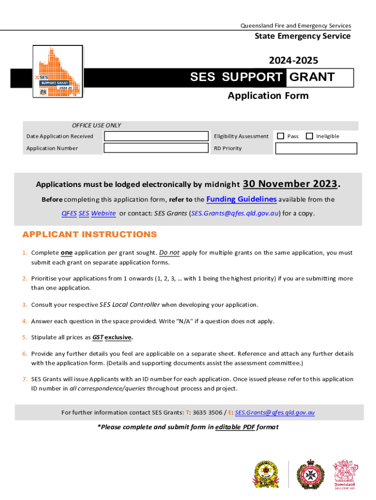 Fillable Online 2024-25 SES Support Grant Application Form. 2024-25 SES ...