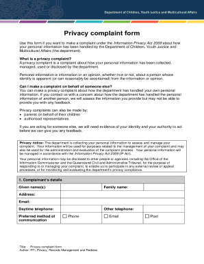 Fillable Online Privacy Complaint Form. online templates Fax Email ...