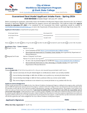 Fillable Online Spring 2024 Applicant Intake form (Guaranteed Seat ...