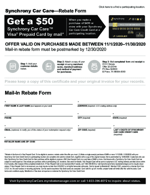 Fillable Online Synchrony Car Care Rebate - Fill Online, Printable ...