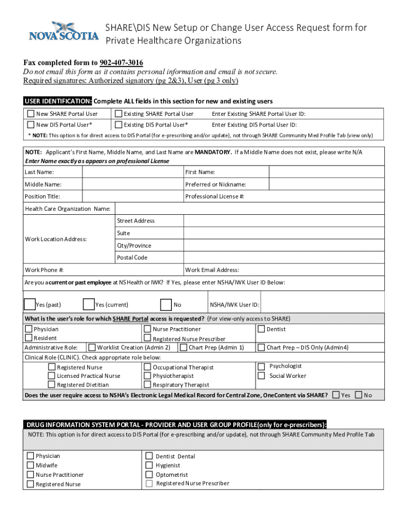 Fillable Online SHARE New Setup or Change User Access Request Form Fax Email Print - pdfFiller