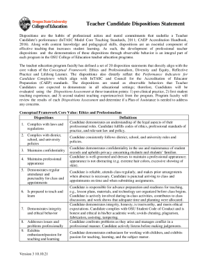 Fillable Online education oregonstate Teacher Candidate Dispositions ...