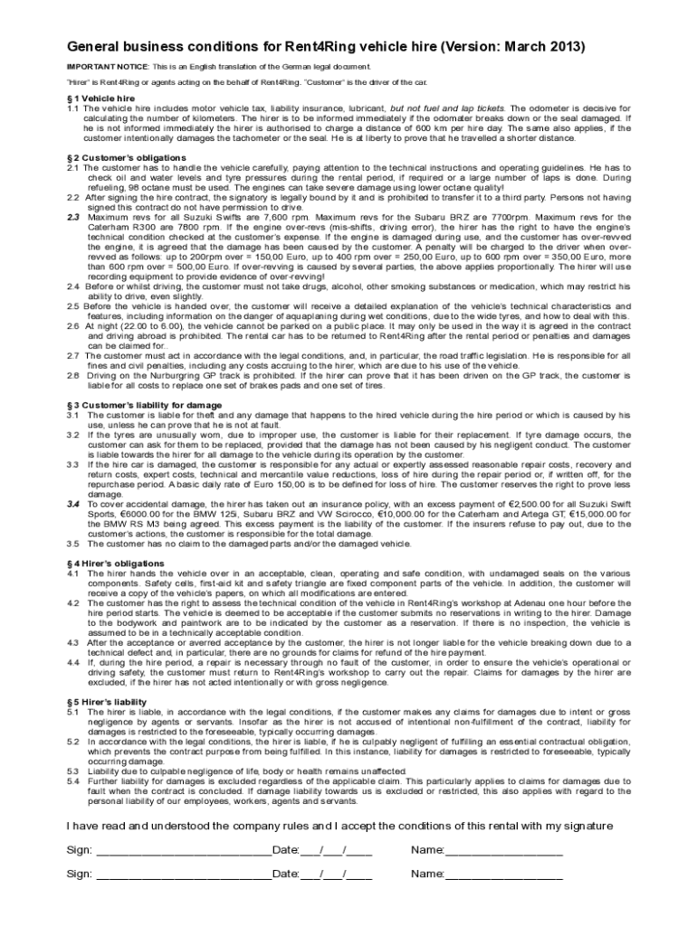 Fillable Online Vehicle Rental - Uniform Contract Format Fax Email ...