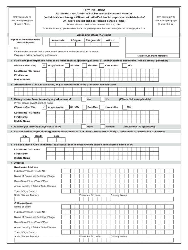 Fillable Online Form No.49AA - PAN Application form for Foreigner Fax ...