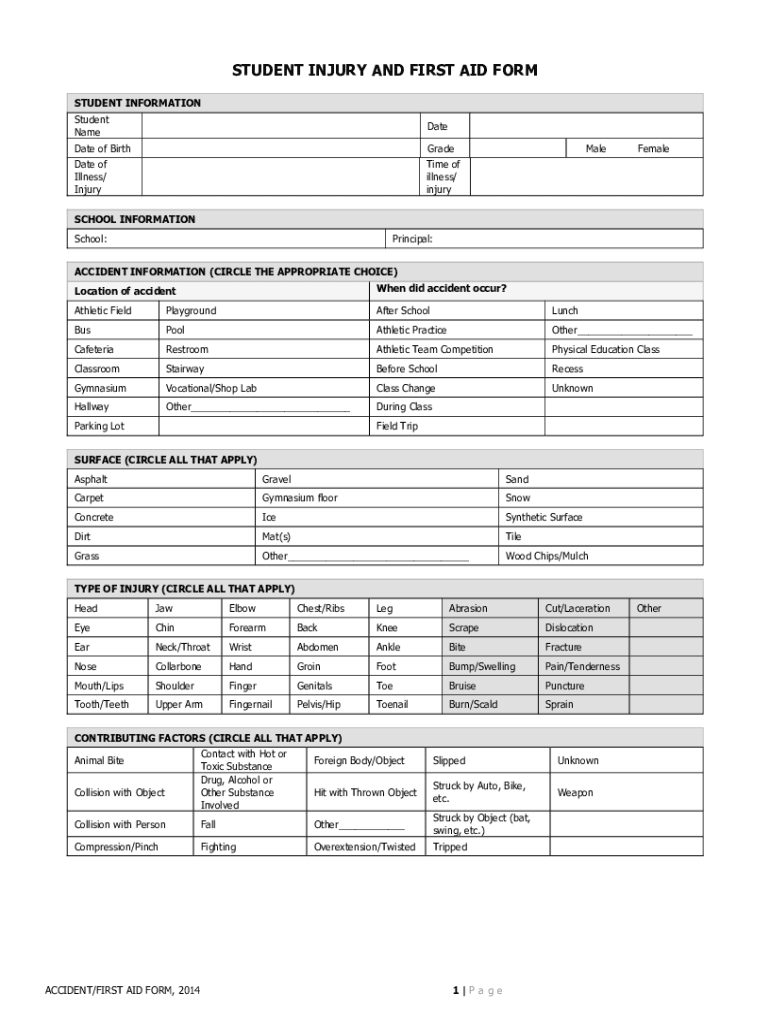 Fillable Online STUDENT INJURY AND FIRST AID FORM Fax Email Print ...