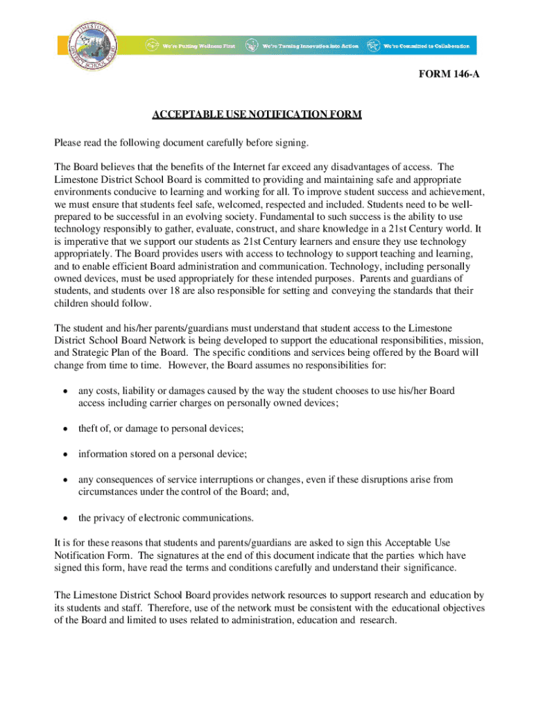 Fillable Online Form 146-A Acceptable Use Notification Fax Email Print ...