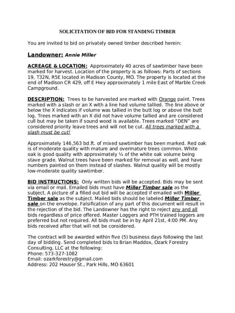 INVITATION FOR BID (IFB) #3091: Pre-Commercial Thinning ... Doc Template | pdfFiller