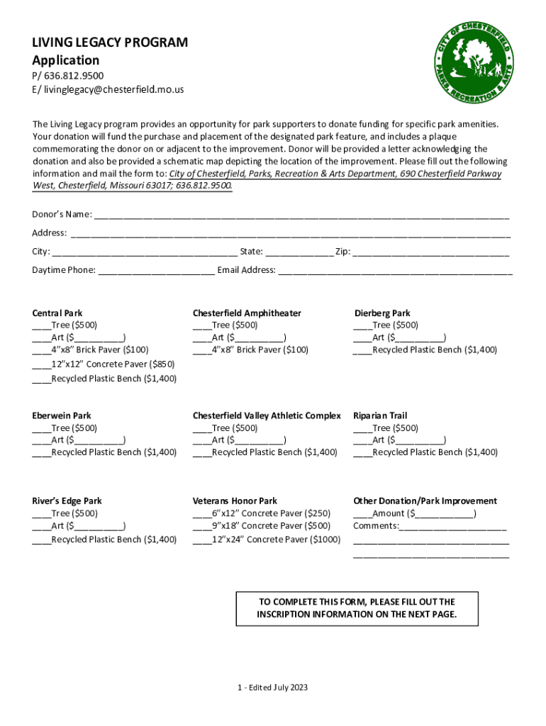 Fillable Online LIVING LEGACY PROGRAM Application Fax Email Print ...