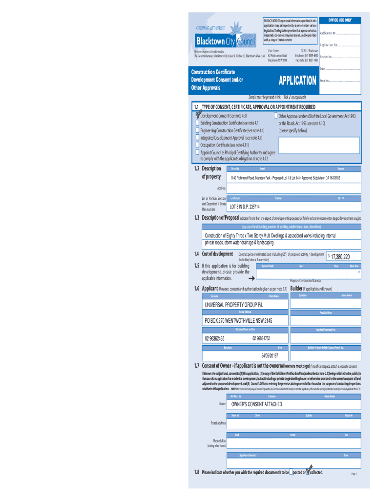 Fillable Online DEVELOPMENT, CONSTRUCTION CERTIFICATE, ... Fax Email ...