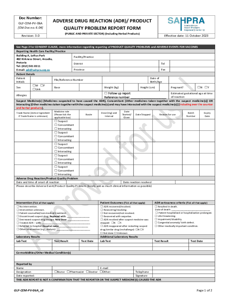Adverse Drug Reaction Form - Fill Online, Printable, Fillable, Blank | pdfFiller