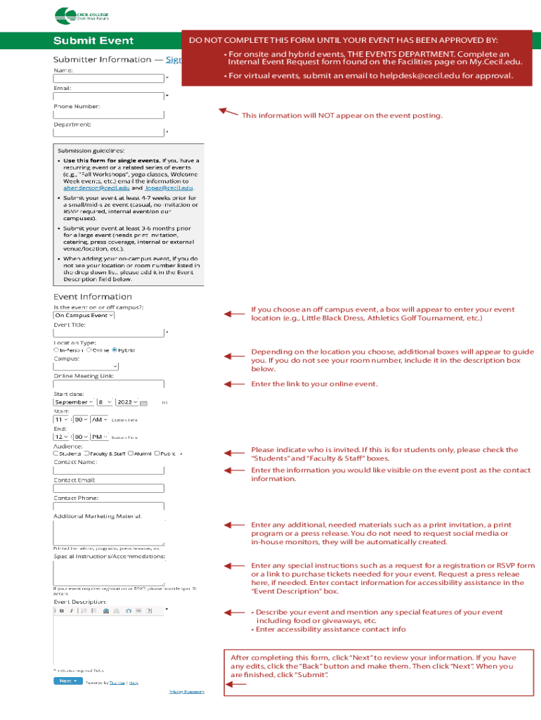 Fillable Online Event Submission Form InstructionsCecil College. Instructions on how to fill out ...