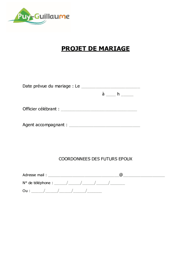 Remplissable En Ligne PROJET DE MARIAGE Fax Email Imprimer - pdfFiller