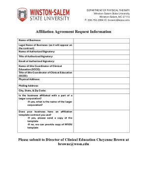 Fillable Online Affiliation Agreement Request Information Form Fax ...
