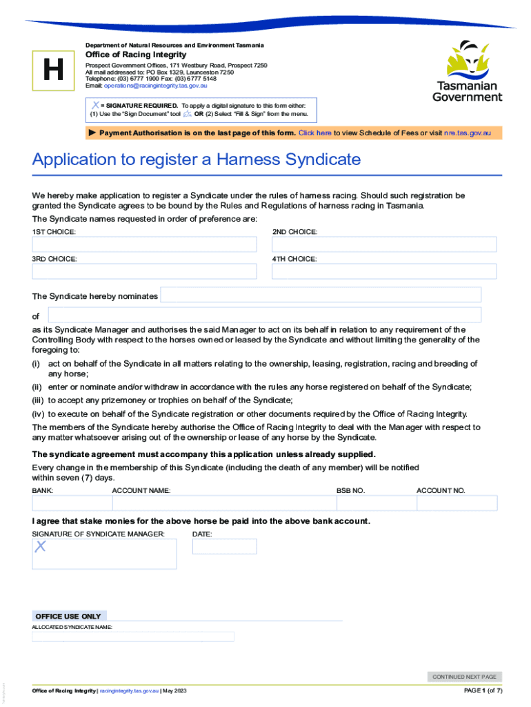Fillable Online Harness - Application to Register a Syndicate Fax Email ...