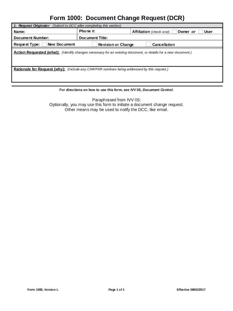 1000:Document Change Request (DCR) Doc Template Doc Template | pdfFiller