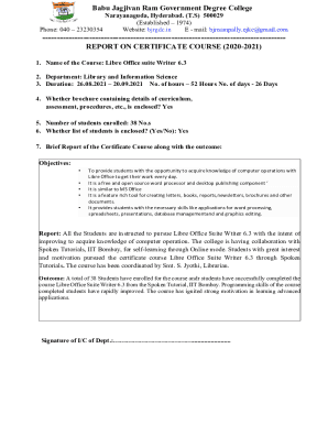 Fillable Online Department of Library Certificate CourseReport 2020 ...