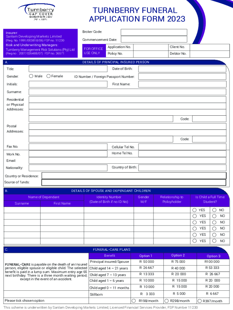 Fillable Online turnberry co TURNBERRY FUNERAL APPLICATION FORM 2023 ...