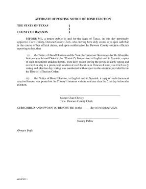 Fillable Online affidavit of posting notice of bond election Fax Email ...