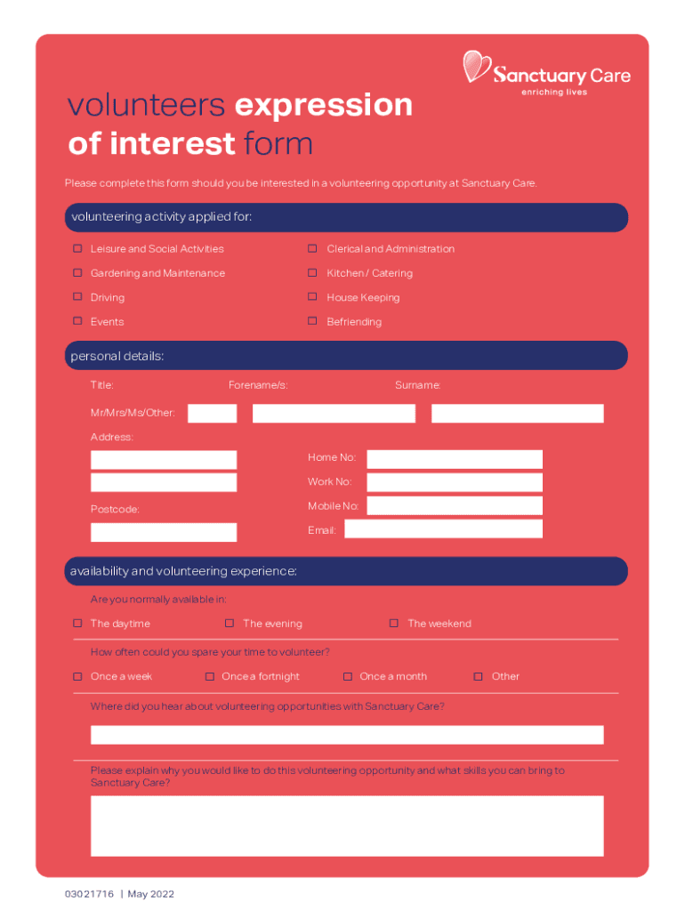 Fillable Online volunteer-expression-of-interest-application-form- ... Fax Email Print - pdfFiller