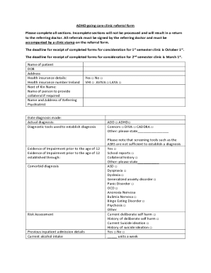 Fillable Online ADHD Referral Information Booklet and Application Form ...