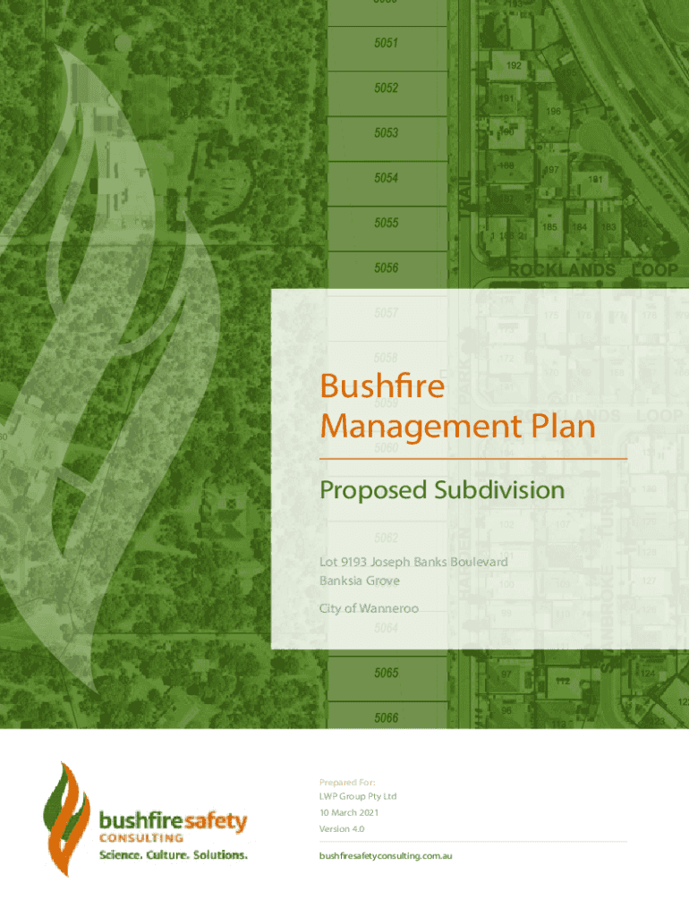 Fillable Online Bushfire Management PlanLot 9193 Joseph Banks Boulevard, Banksia Grove. Fire ...