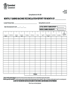 Fillable Online Form 42 Monthly Gaming Machine Reconciliation Report ...
