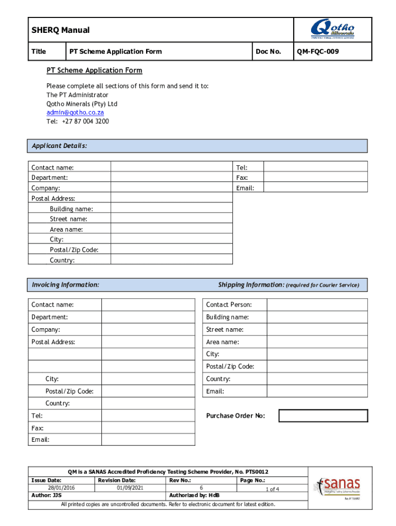 Fillable Online qotho co SHERQ Manual - PT Scheme Application Form Fax ...