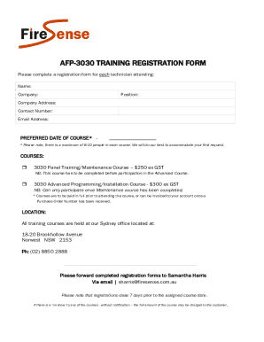 Fillable Online AFP-3030 TRAINING REGISTRATION FORM Fax Email Print ...