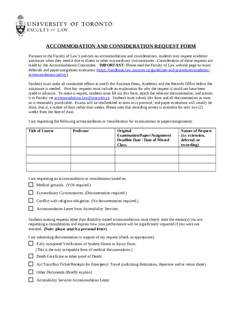 Accommodation and Consideration Request - handbook law utoronto Doc ...