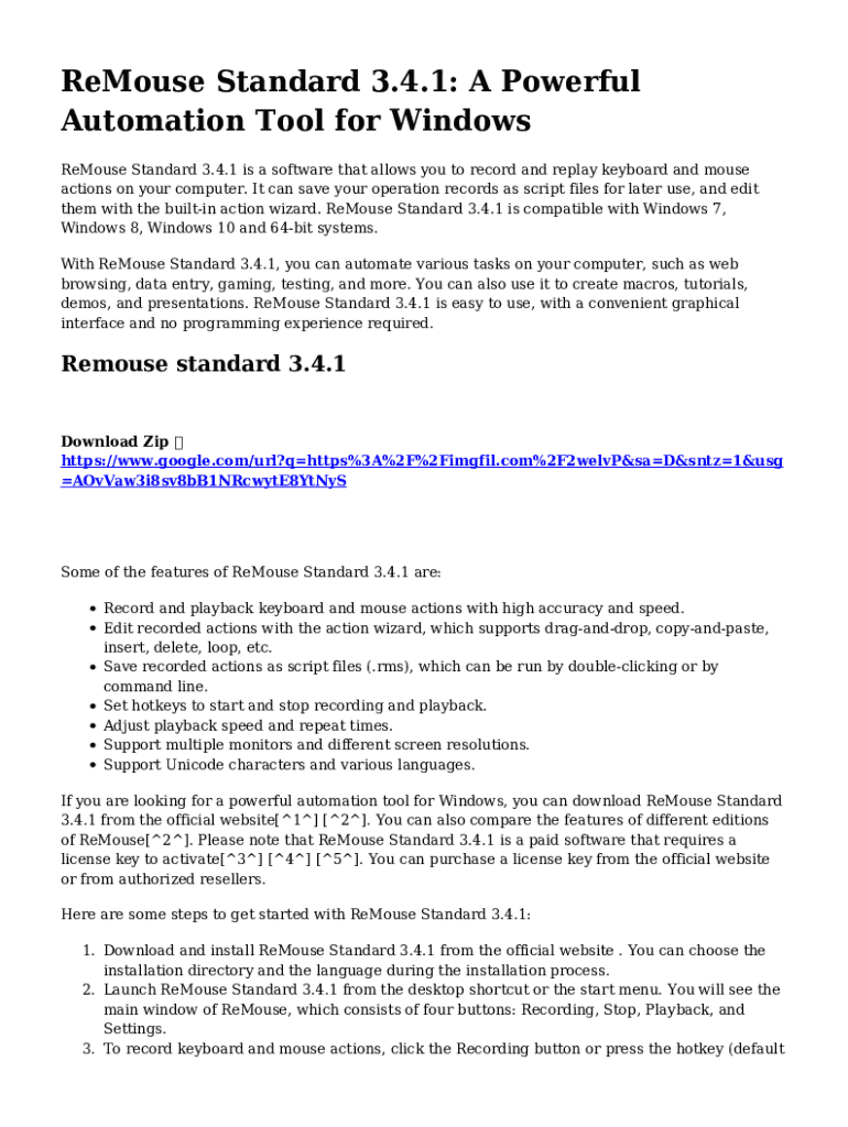 Fillable Online ReMouse Standard 3.4.1: A Powerful Automation Tool for ...