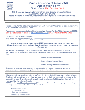 Fillable Online Year 8 Enrichment Class 2023 Application Form Fax Email ...