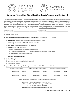 Fillable Online Anterior Shoulder Stabilization Post Operative Protocol ...