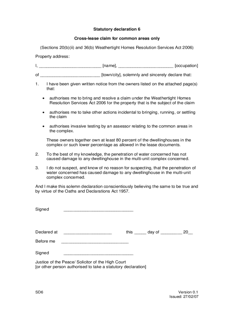 Fillable Online Statutory Declaration 6 Cross-lease claim for common ...